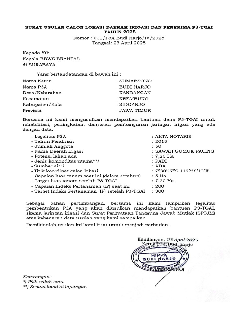 Surat Usulan SPTJM Skema Tersier | PDF