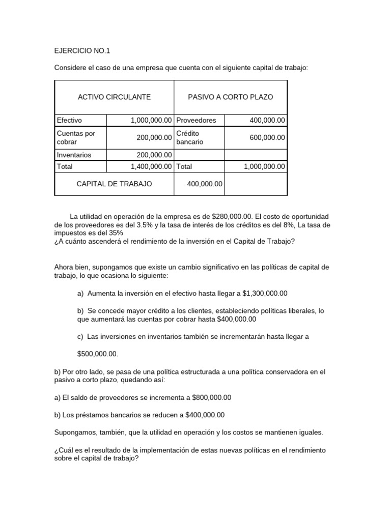 Ejercicios Practico | PDF | Capital de trabajo | Capital (economía)