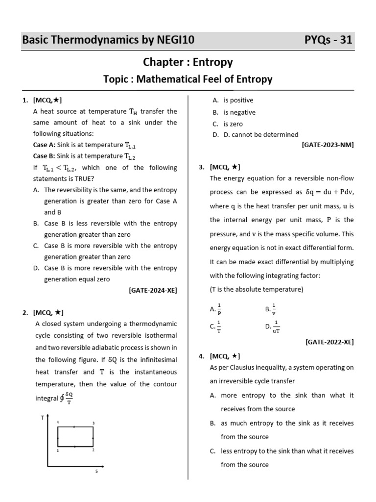 7.entropy - Pyqs QSTFC BTD | PDF | Entropy | Heat