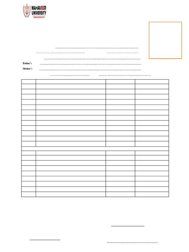 Mahaveer University Exam Form Template | PDF