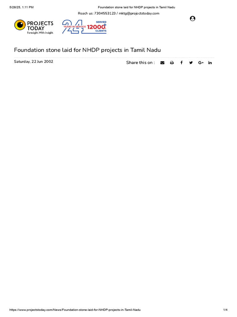 Foundation Stone Laid For NHDP Projects in Tamil Nadu | PDF | Transport Infrastructure | Road ...