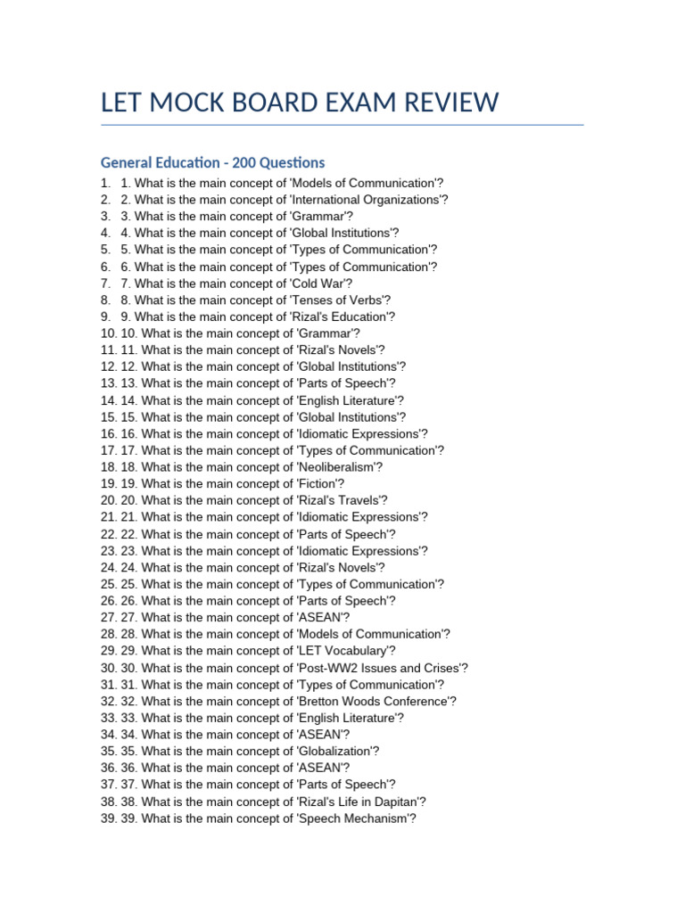 LET_MockBoard_400Items | PDF | Cognition | Behavioural Sciences