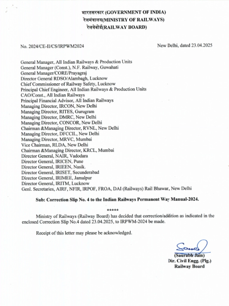 Correction Slip No. 4 To IRPWM 2024 | PDF