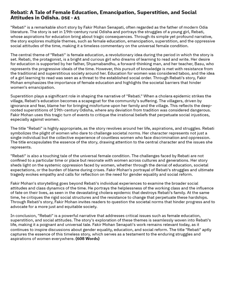 (DSE - A1) Rebati A Tale of Female Education, Emancipation, Superstition, A - 20241203 - 200830 ...