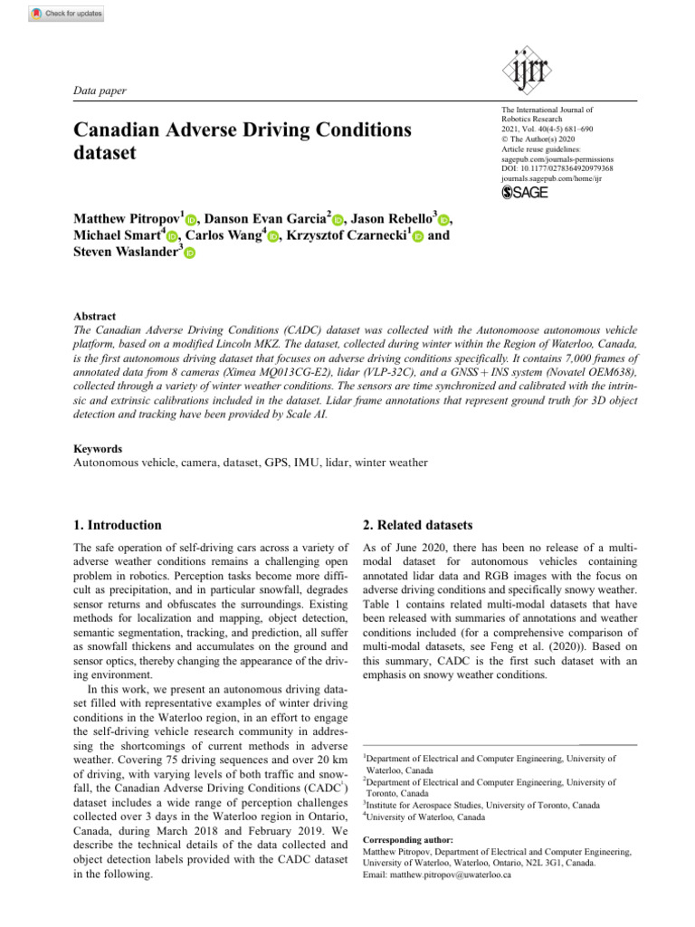2021-Canadian Adverse Driving Conditions | PDF | Lidar