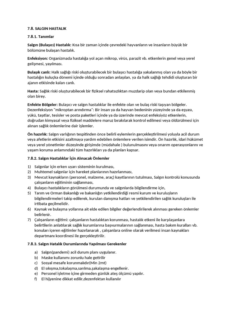 Aci̇l Eylem Plani Epi̇demi̇ | PDF