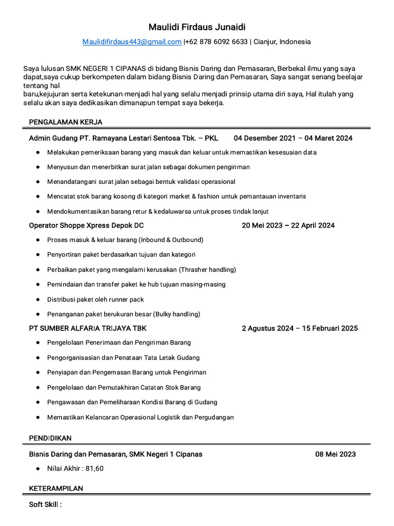 CV Maulidi Firdaus Junaidi | PDF