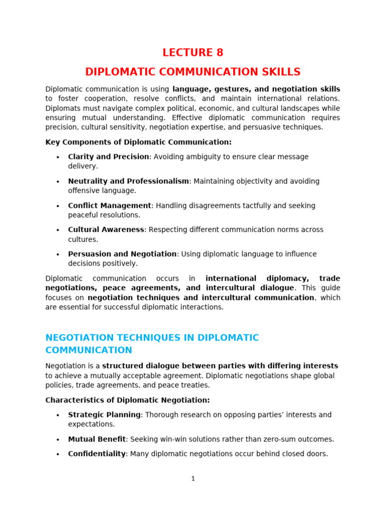 LECTURE 8 Diplomatic Communication Skills | PDF | Negotiation ...
