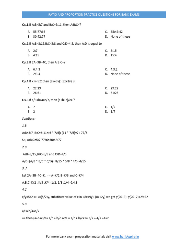 Ratio and Proportion Practice Questions | PDF | Ratio | Metals