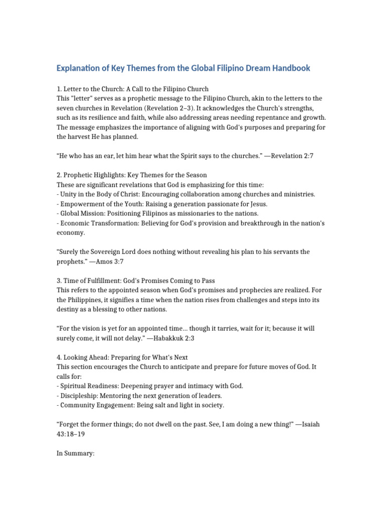 Key Themes from Global Filipino Dream | PDF | Prophecy | Revelation
