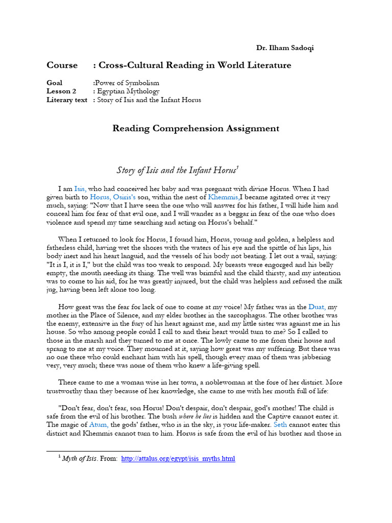 Lesson 2 Assignment Egyptian Mythology A | PDF | Isis | Horus