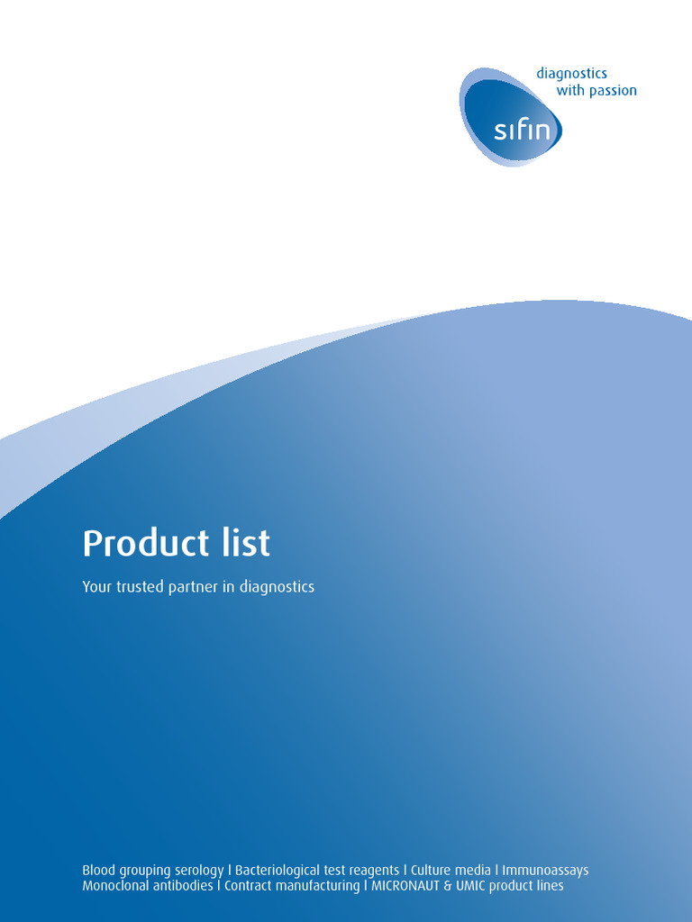 Productlist en Sifin | PDF | Blood Type | Medical Tests