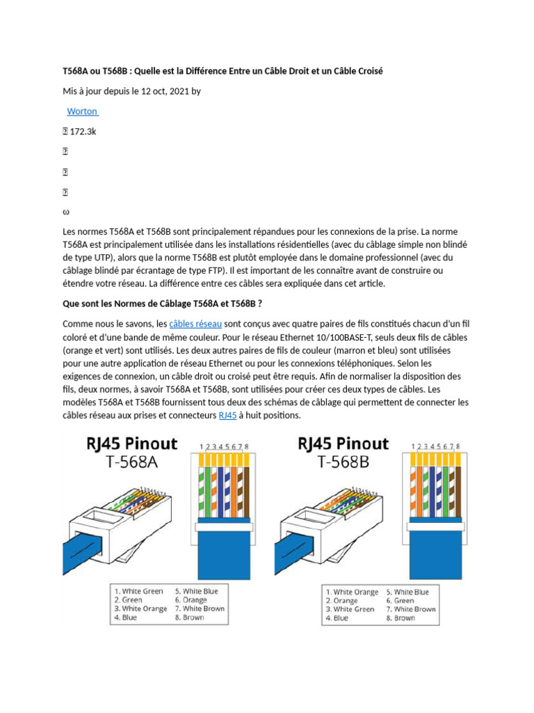 Les Normes T568A Ou T568B | PDF | Électrotechnique | Télécommunications
