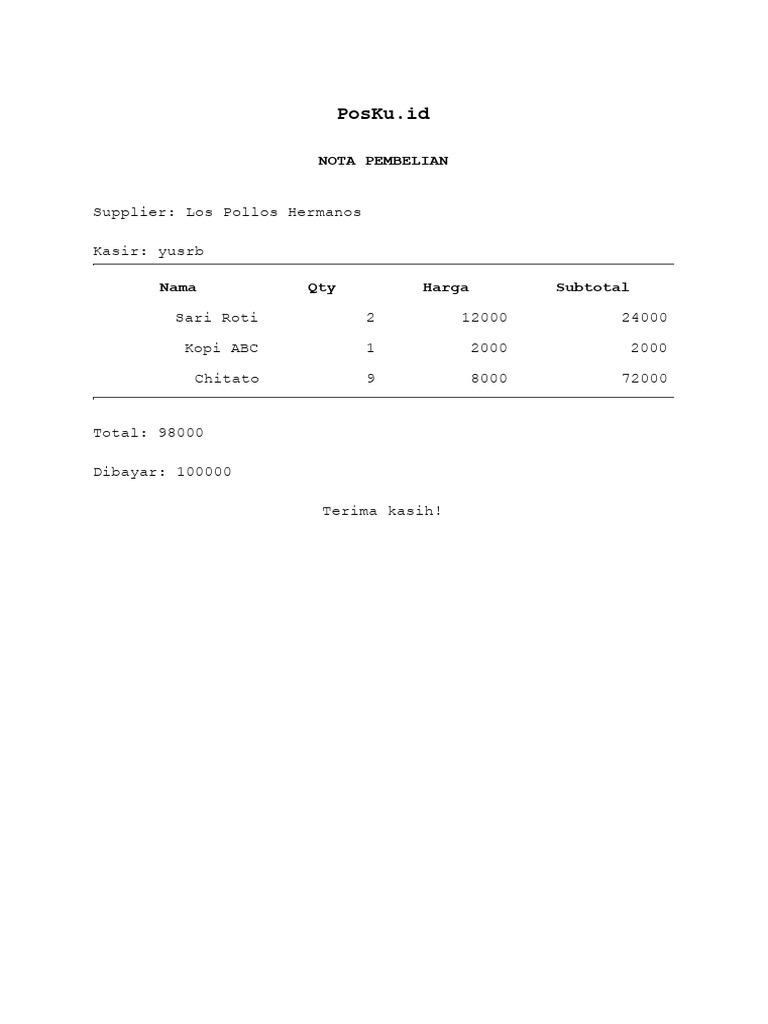 Posku - Id: Nota Pembelian | PDF
