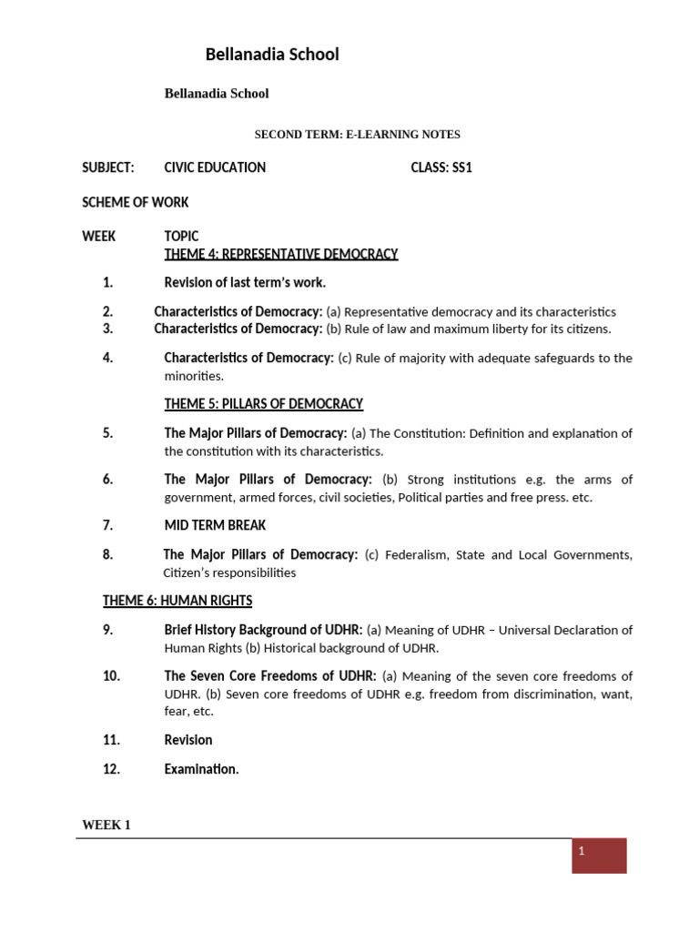 Ss1 2nd Term Civic Educ - Docx (Reviewed) | PDF | Constitution | Rule ...