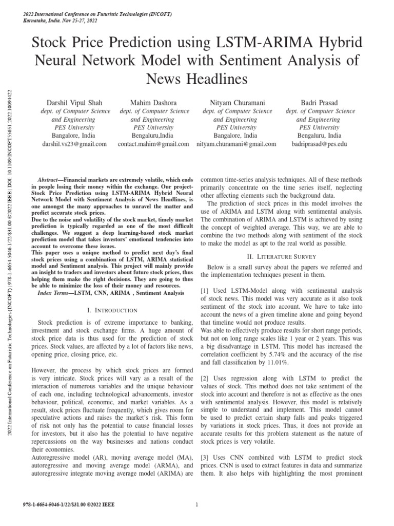 Mstock Price Prediction Using LSTM-ARIMA Hybrid Neural Network Model With Sentiment Analysis of ...