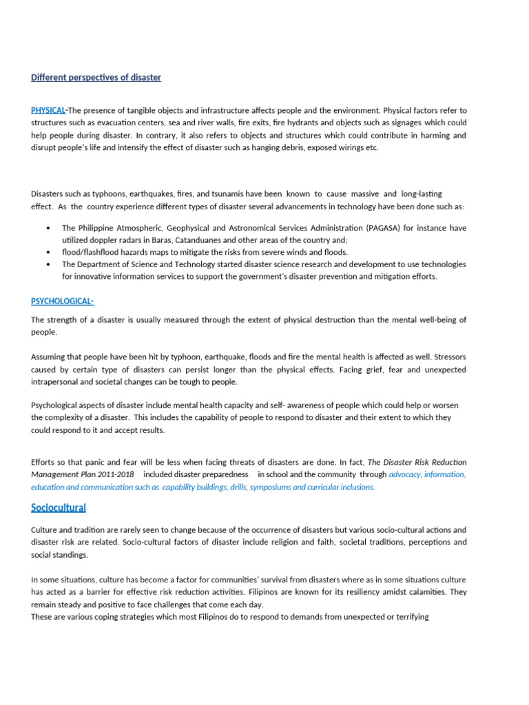 Different Perspectives of Disaster-Activity | PDF | Natural Disasters ...