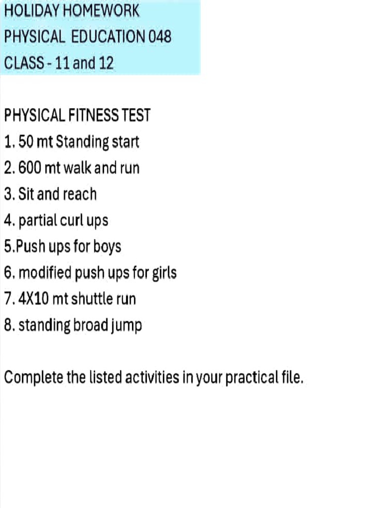 Physical Education HHW Class 11 | PDF