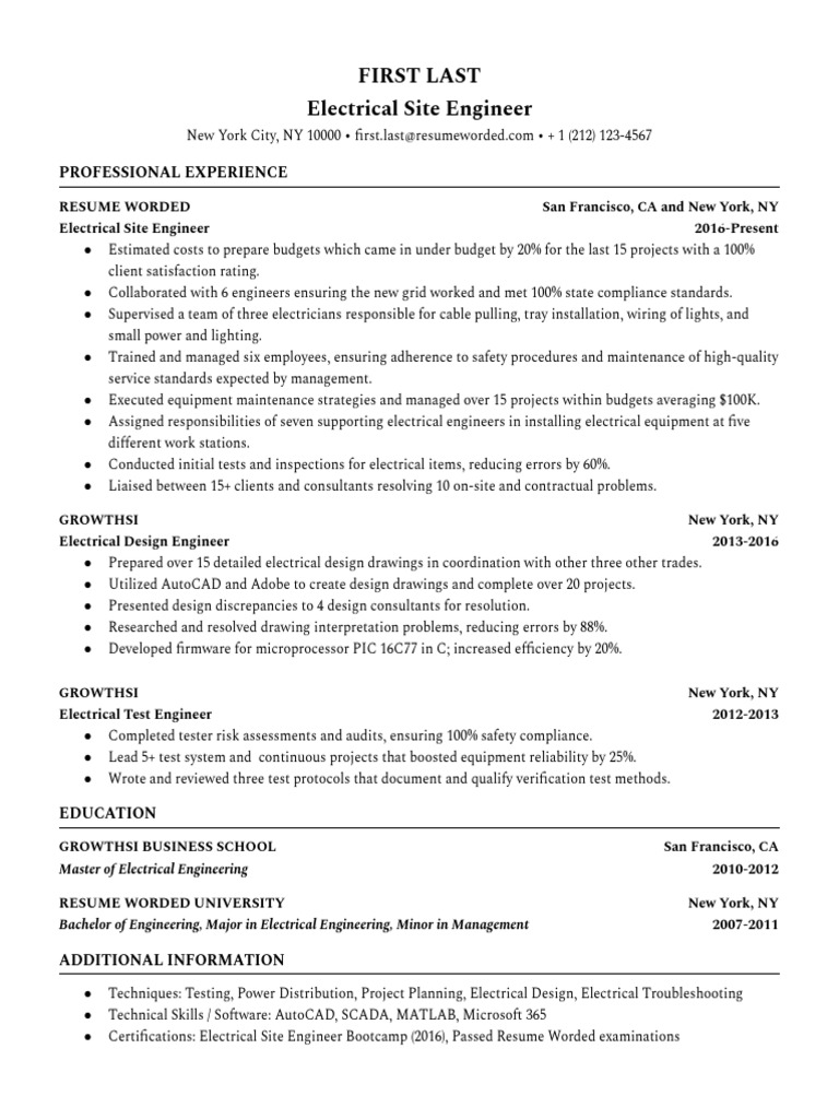 Electrical Site Engineer Resume | PDF | Electrician