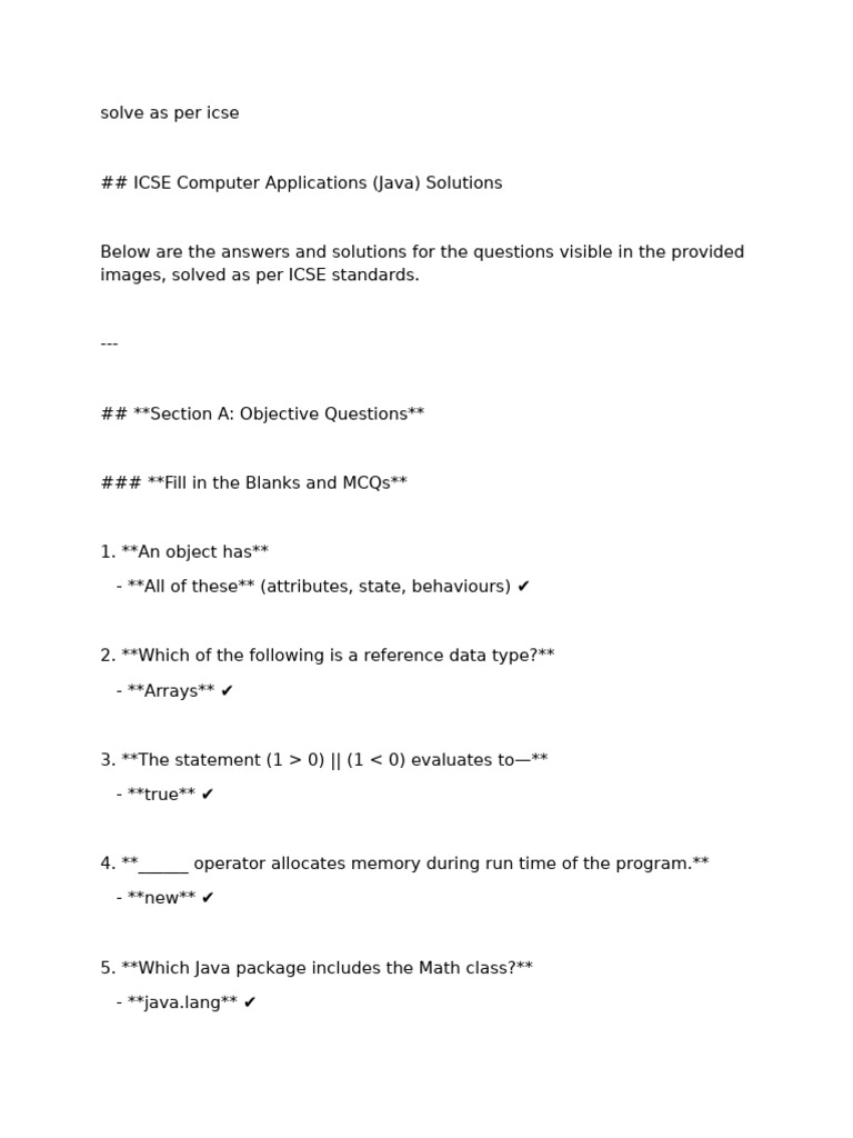 ICSE Java Solutions for Q5 | PDF | Object Oriented Programming ...