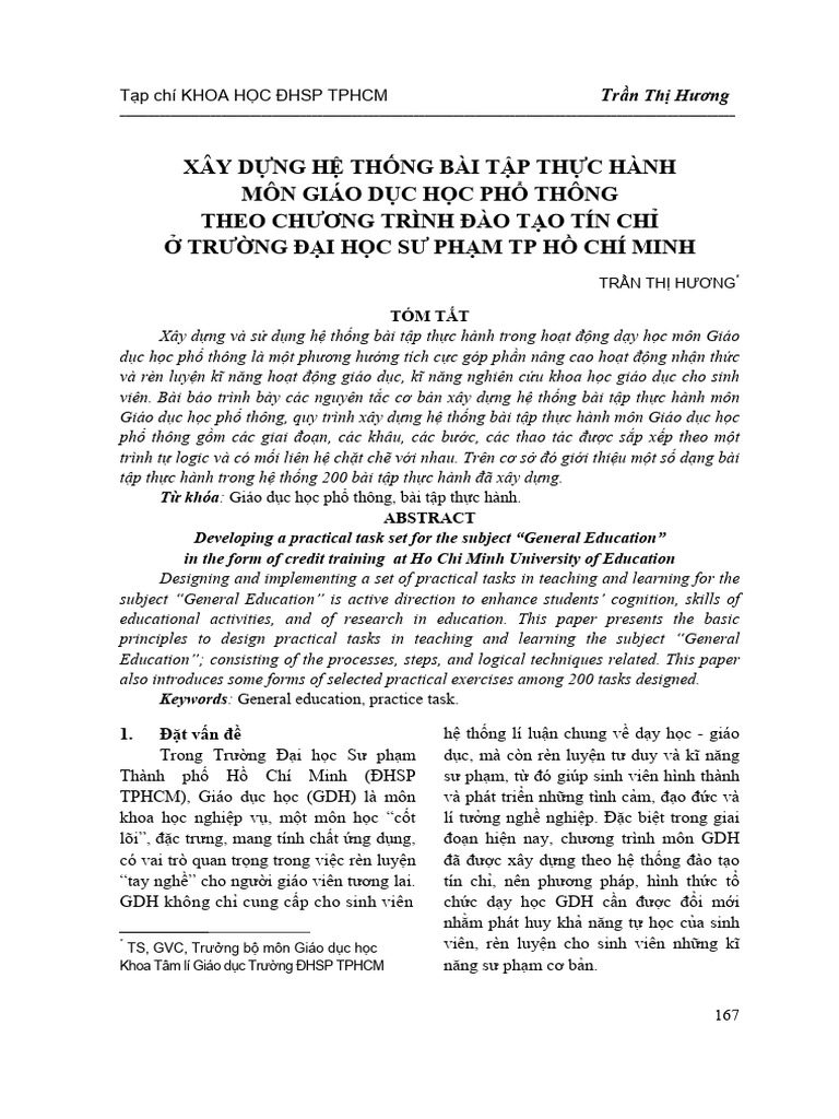 Xây D NGH TH Ngbàit PTH C Hành Môn Giáo D CH CPH Thông Theo CH NG Trình ÀOT Otínch TR NG IH CS ...