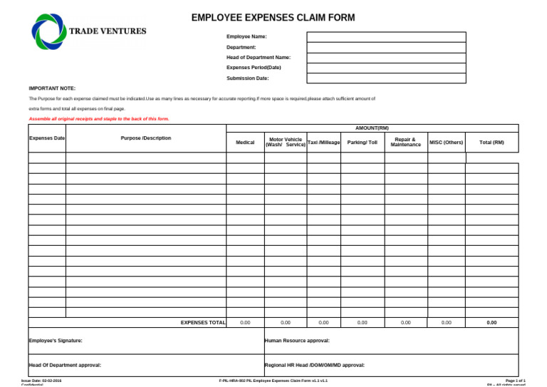 Employee Expenses Claim Form | PDF | Vehicles | Motor Vehicle
