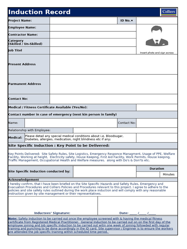 Safety Induction Record | PDF | Safety | Employment