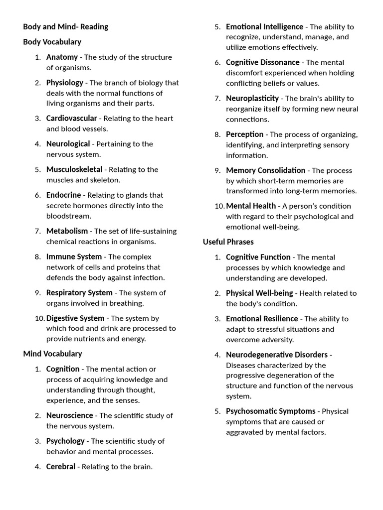 Body and Mind Reading 0108 | PDF | Human Body | Mind