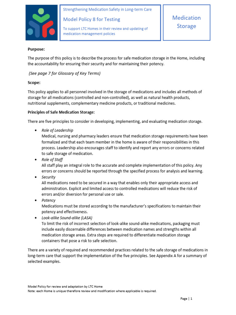 LTC Model 8 Policy Medication Storage | PDF | Pharmacy | Refrigerator