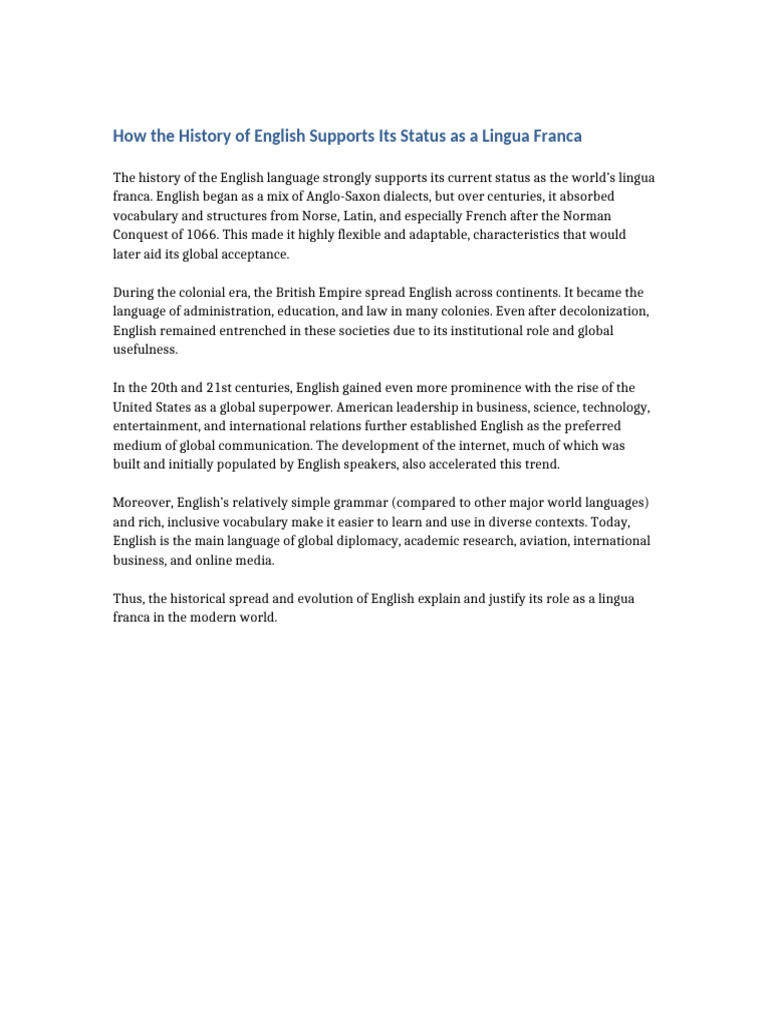 History of English Lingua Franca | PDF
