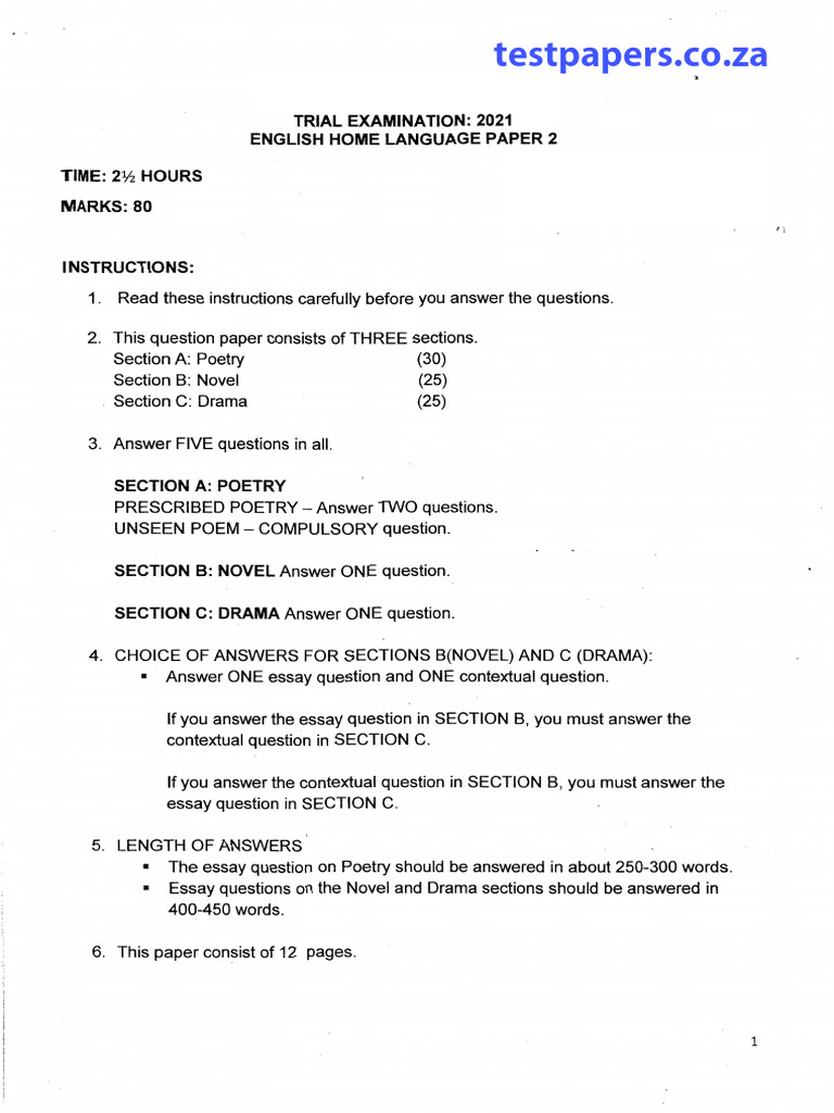 Local English Grade 12 Trial 2021 P2 and Memo | PDF