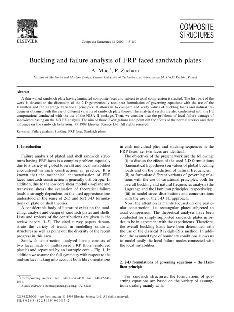 Buckling and Failure Analysis of FRP Faced Sandwich Plates | PDF ...
