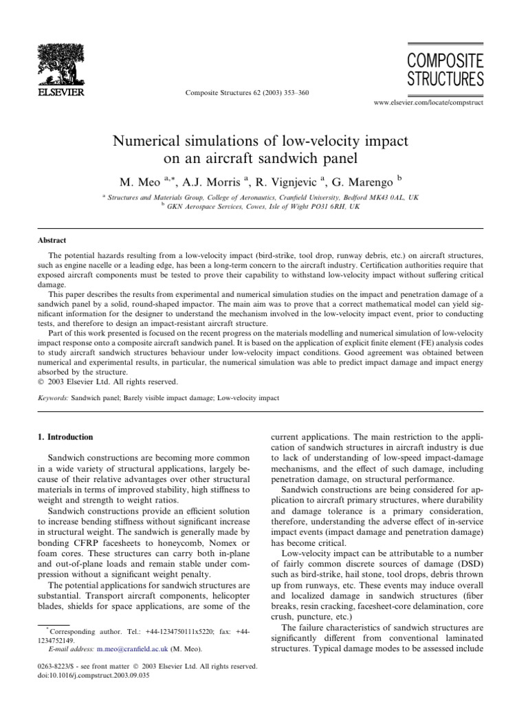 Numerical Simulations of Low-Velocity Impact On An Aircraft Sandwich ...