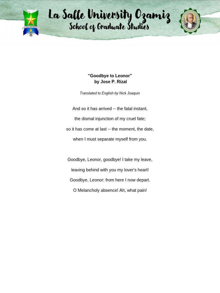 Analyzing "Goodbye to Leonor" | PDF | Metre (Poetry) | Poetry