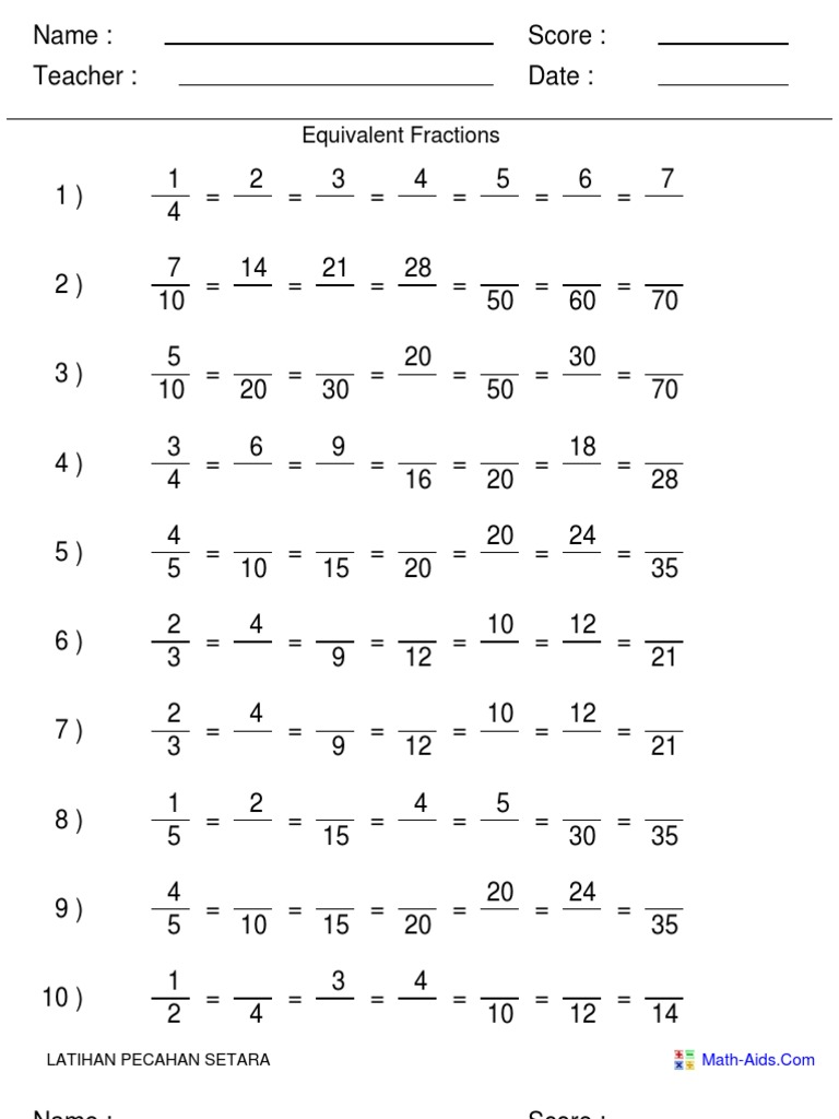 Equivalent Fractions Practice Worksheet | PDF