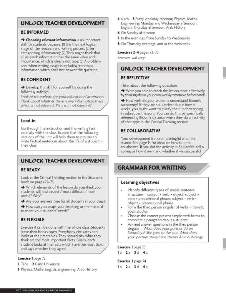 Unlock 2e Levels 1-5 Teacher's - 282 | PDF | Verb | Object (Grammar)
