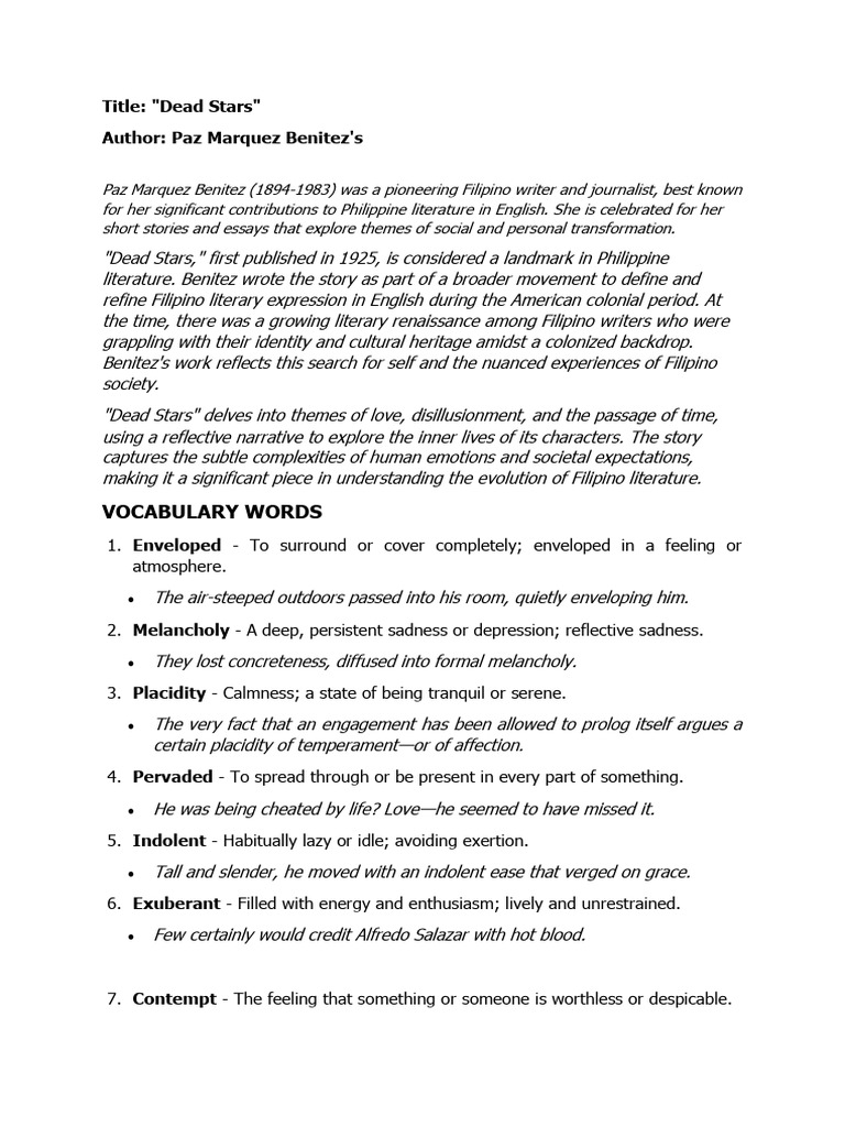 Dead Stars Story and Vocabulary Words | PDF