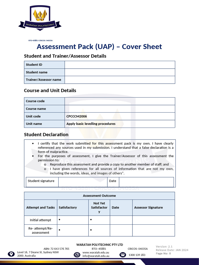 CPCCCM2006 Unit Assessment Pack Version | PDF | Waste Management ...