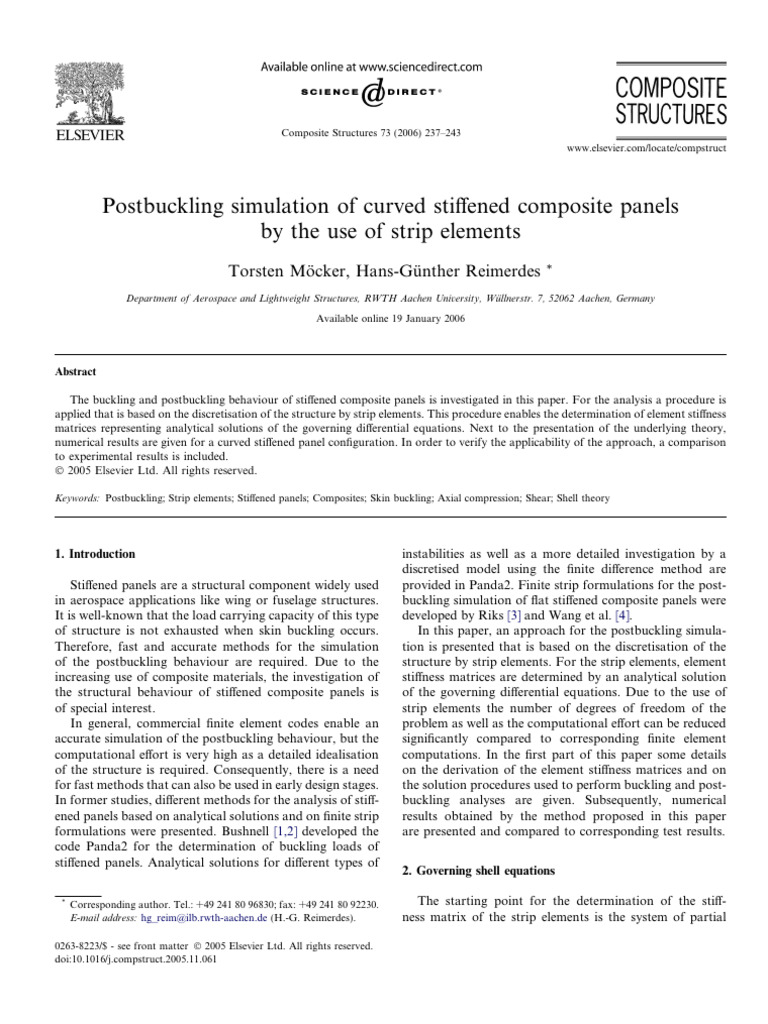 Postbuckling Simulation of Curved Stiffened Composite Panels by The Use of Strip Elements | PDF ...