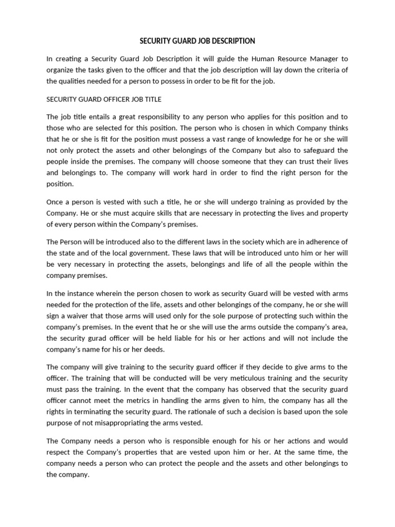 Security Guard Job Responsibilities | PDF | Security Guard | Skill