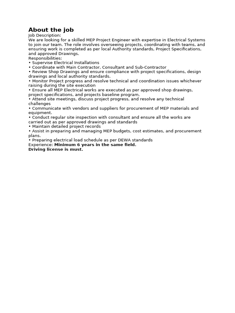 Jd Mep Electrical Engineer 4 Pdf