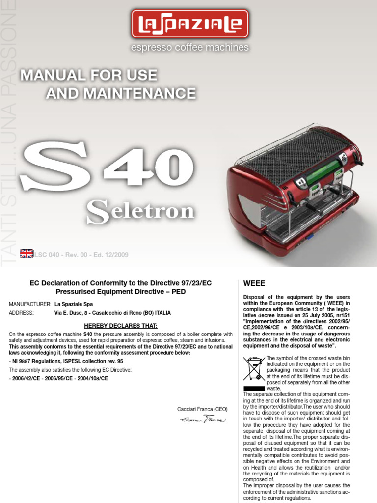 Manual - La Spaziale S40 Seletron | PDF | Coffee