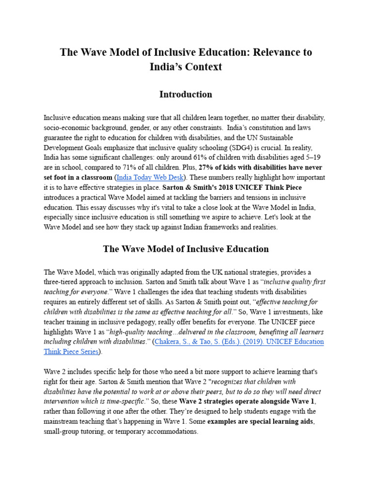 Wave Model of Inclusion in India | PDF | Inclusion (Education) | Teachers