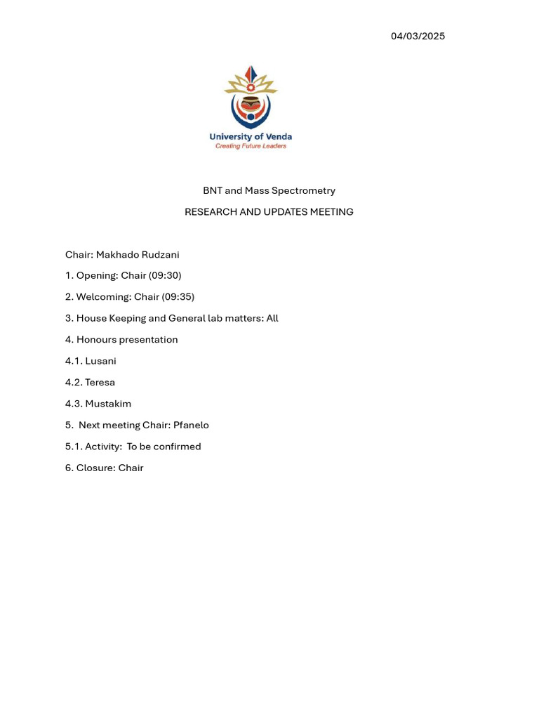 BNT and Mass Spectrometry - Agenda - 25032025 | PDF