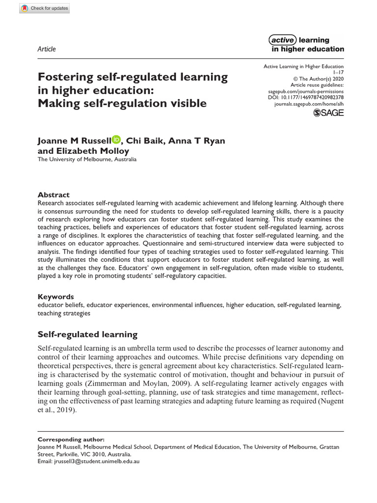 Fostering Self-Regulated Learning in Education | PDF | Educational ...