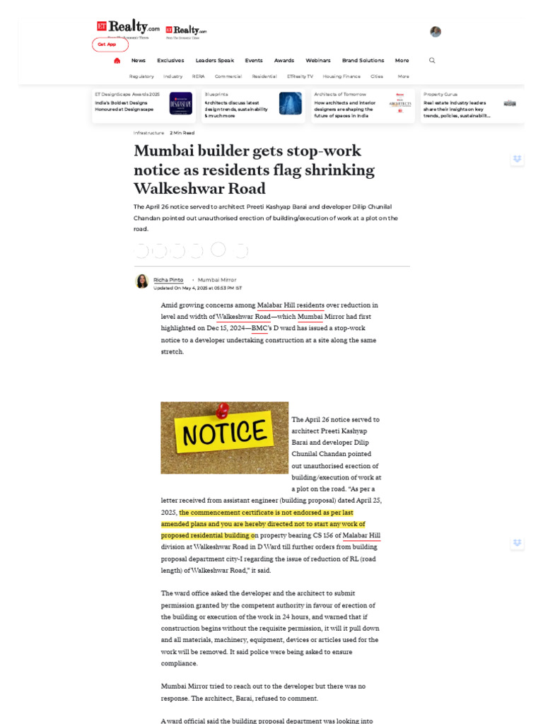 Mumbai Builder Gets Stop-Work Notice As Residents Flag Shrinking ...