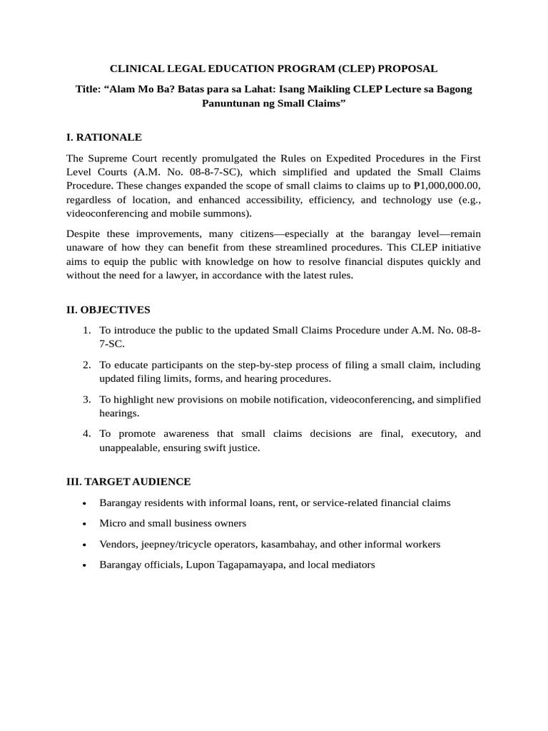 Small Claims Procedure CLEP Lecture | PDF | Justice | Crime & Violence