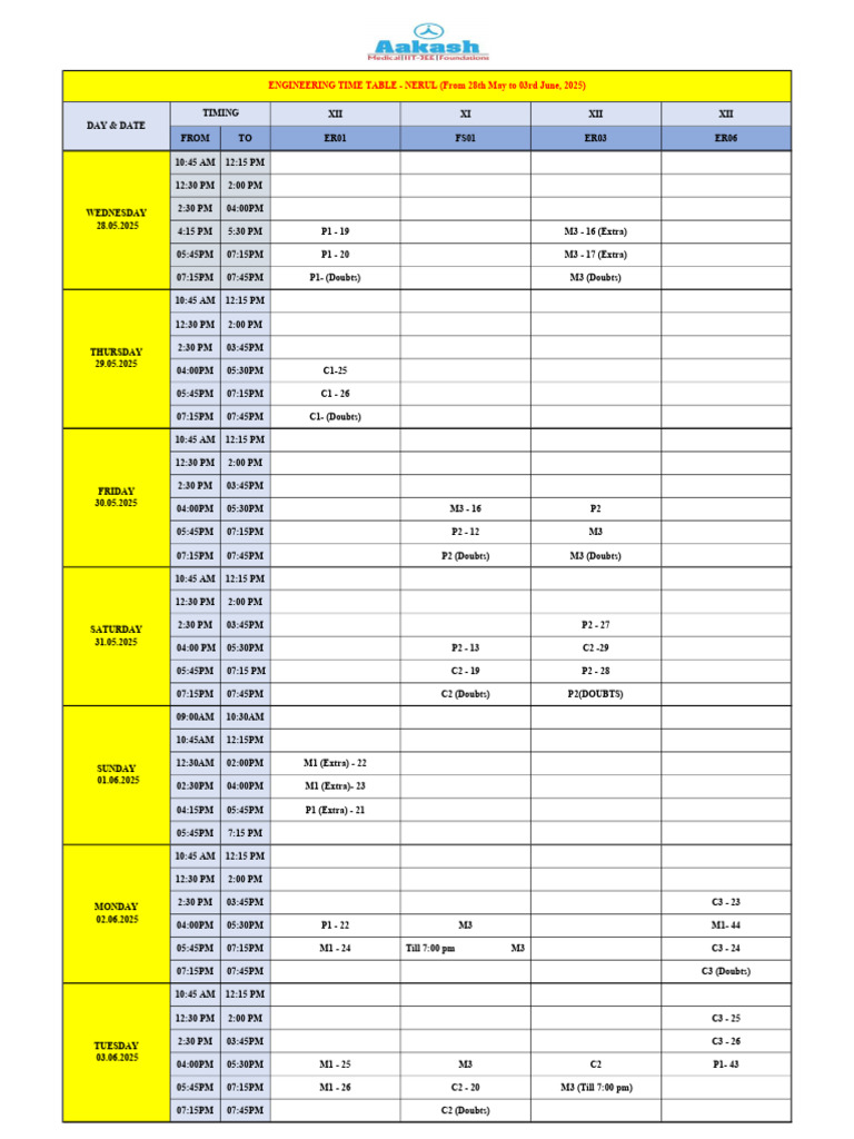 NERUL - ENG - NON - INT - TIME TABLE 28-05-2025 To 03-0 - 250527 - 125704 | PDF