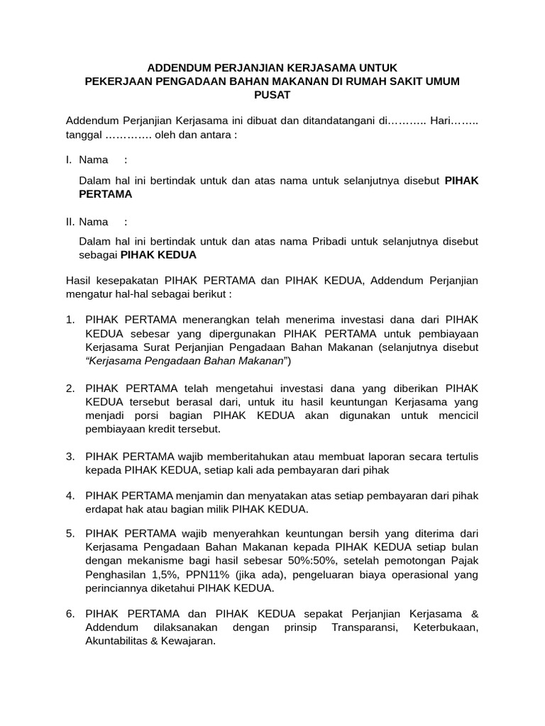 Addendum Perjanjian Kerjasama Untuk | PDF