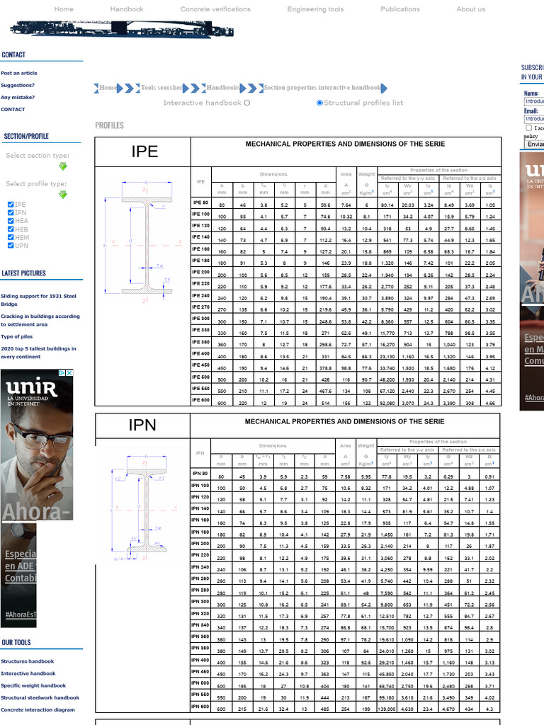 Structural Steelwork Handbook (IPE, IPN, HEA, HEB, UPN) | PDF ...